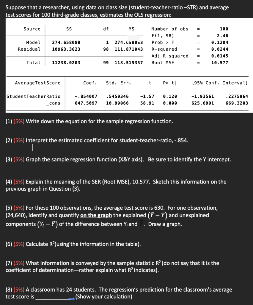 Solved Suppose that a researcher, using data on class size | Chegg.com