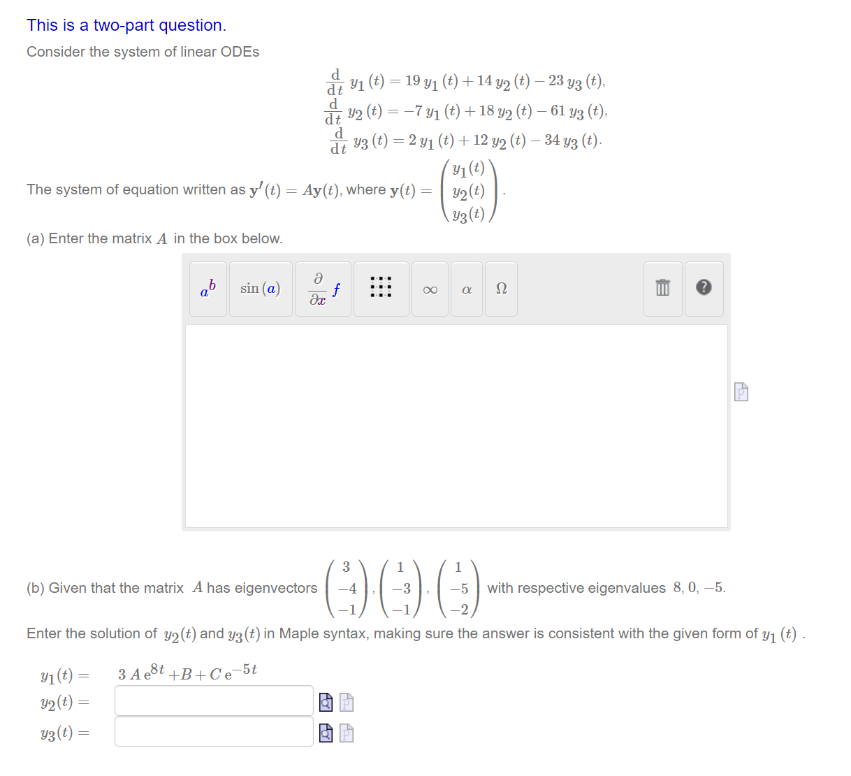 Solved This is a two-part question. Consider the system of | Chegg.com