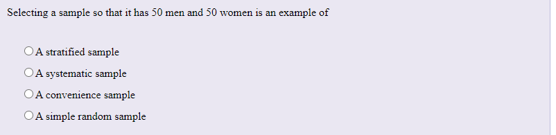 Solved Selecting a sample so that it has 50 men and 50 women | Chegg.com