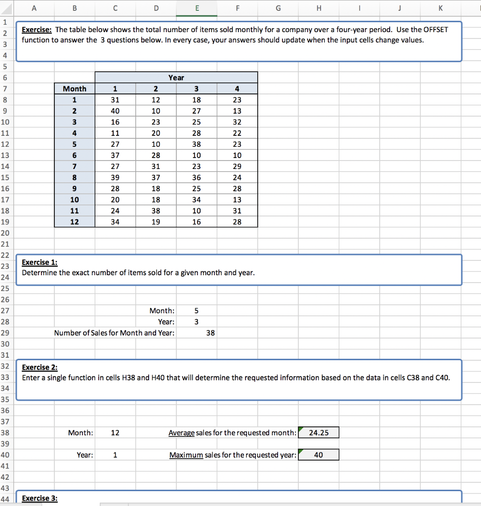 Solved A B с D E F Н. J к 1 2 3 4 Exercise: The table below | Chegg.com