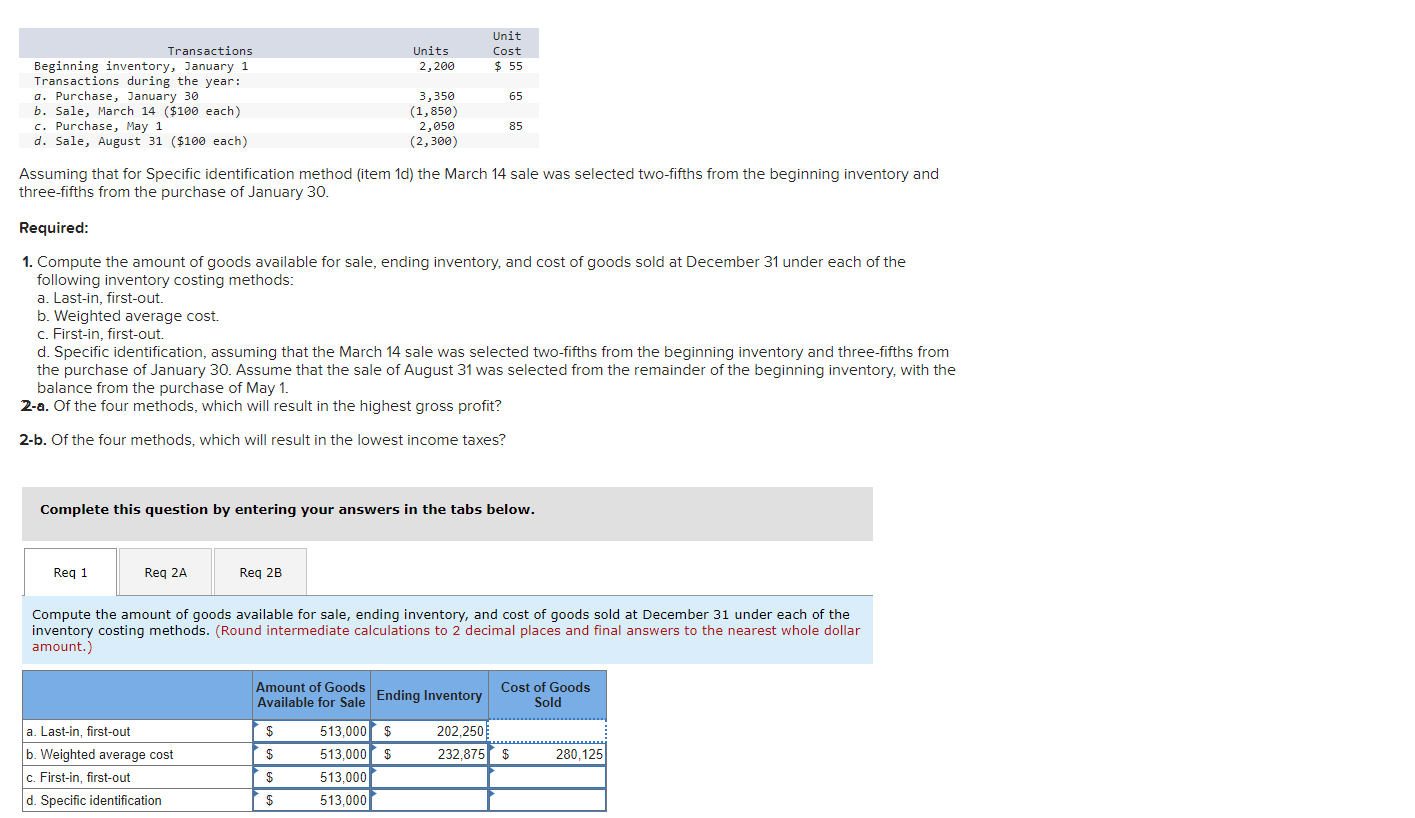 Solved Assuming That For Specific Identification Method 5572