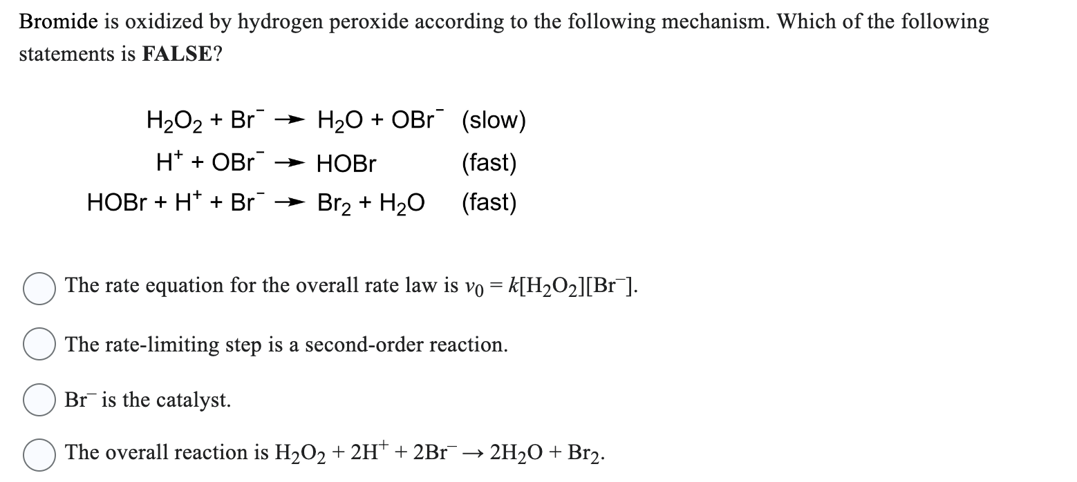Solved Bromide is oxidized by hydrogen peroxide according to | Chegg.com