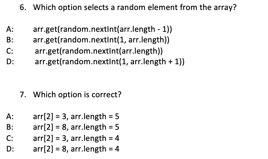 Solved Consider The Following Int Array Arr 5 8 3 7 