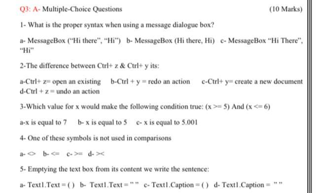 Solved Q3: A-Multiple-Choice Questions (10 Marks) 1- What is | Chegg.com