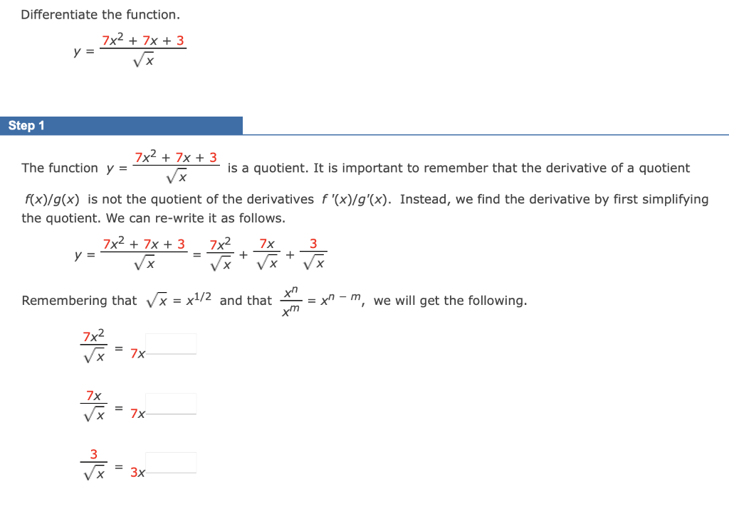Solved Differentiate The Function 7x2 7x 3 Y X 7x2