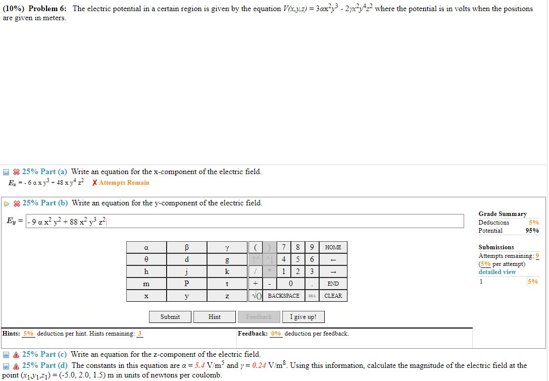 Solved (10%) Problem 6: The electric potential in a certain | Chegg.com