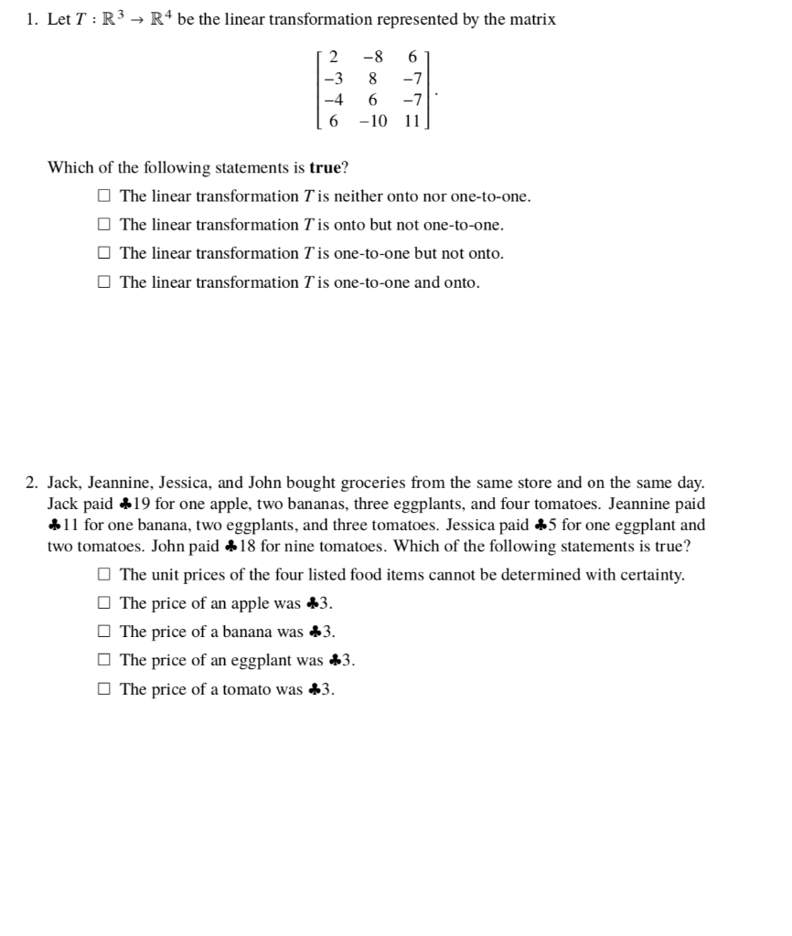 Solved 1. Let T: R3 R4 be the linear transformation | Chegg.com
