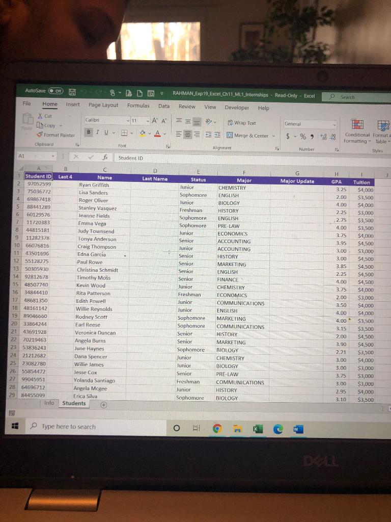 AutoSave Off RAHMAN_Exp19_Excel_Ch11_ML1_Internships | Chegg.com