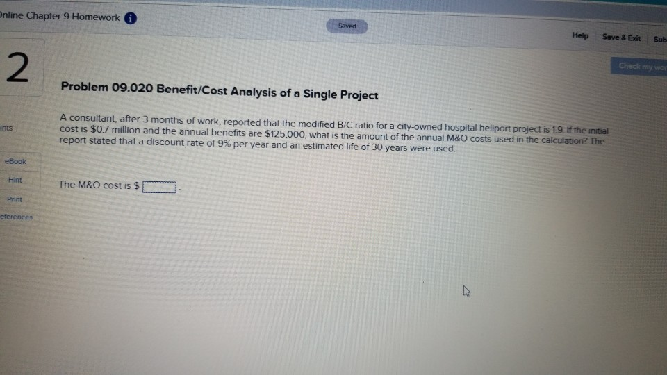 Solved mline Chapter 9 Homework Saved Help Save & Exit Sub | Chegg.com