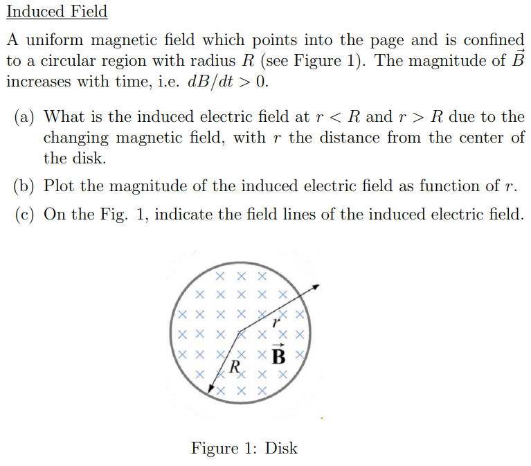 Solved Induced Field A uniform magnetic field which points | Chegg.com