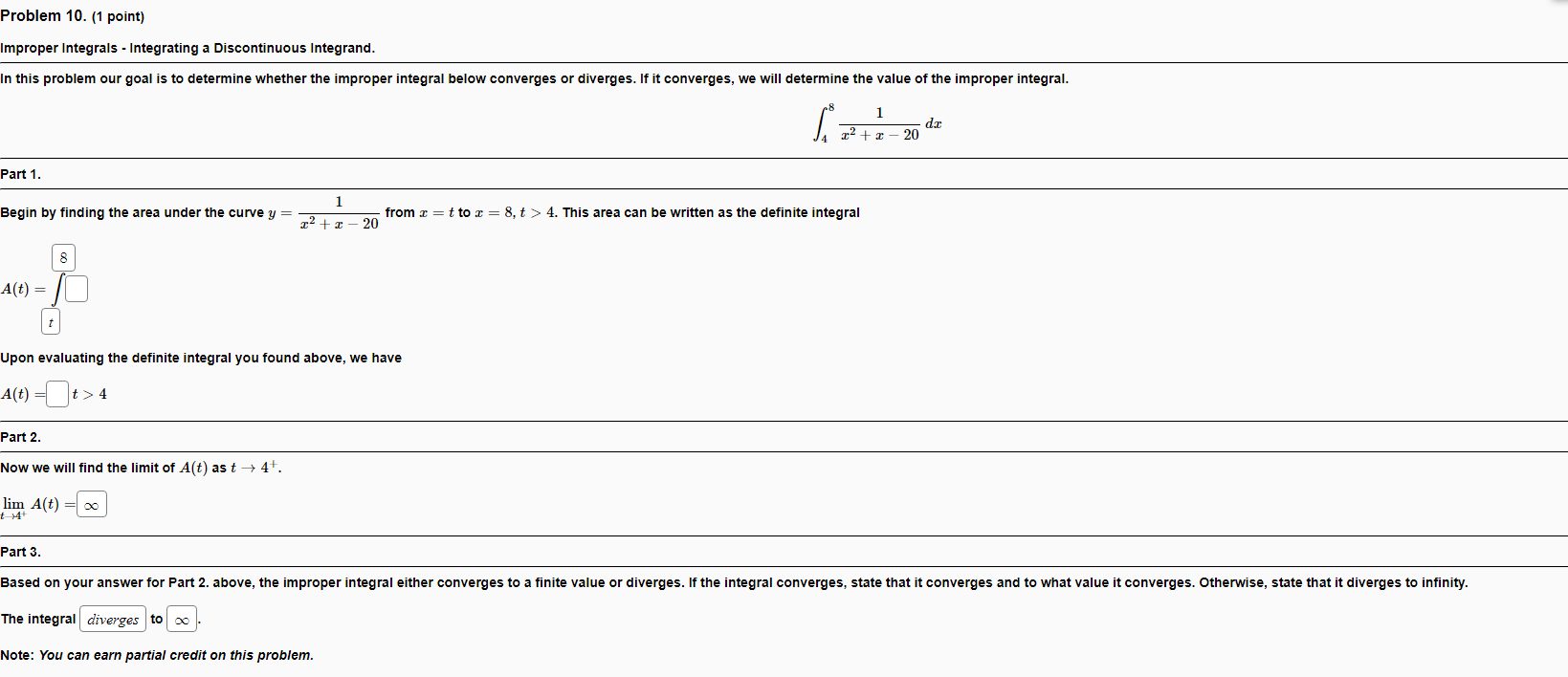 Solved Problem 10. (1 point) Improper Integrals - | Chegg.com