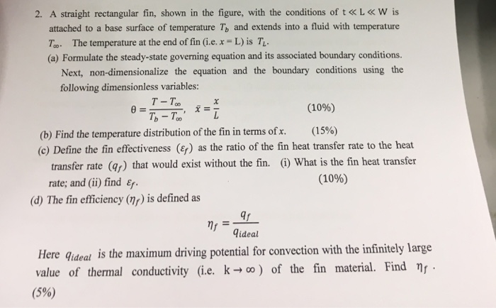 Solved 2. A straight rectangular fin, shown in the figure, | Chegg.com
