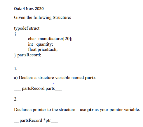 Solved Use ptr as the pointer variable and parts as the | Chegg.com