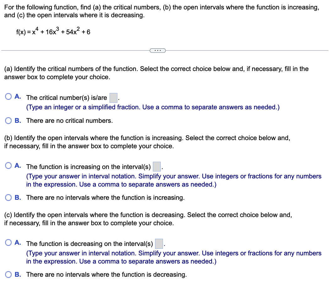 Solved For the following function, find (a) the critical | Chegg.com