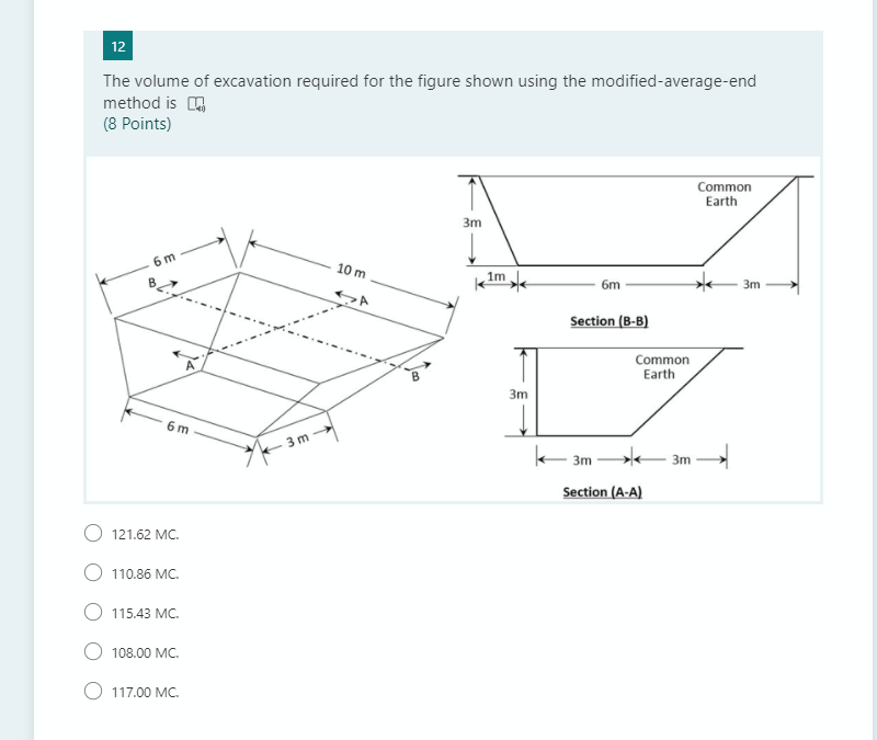 Solved 12 The volume of excavation required for the figure | Chegg.com