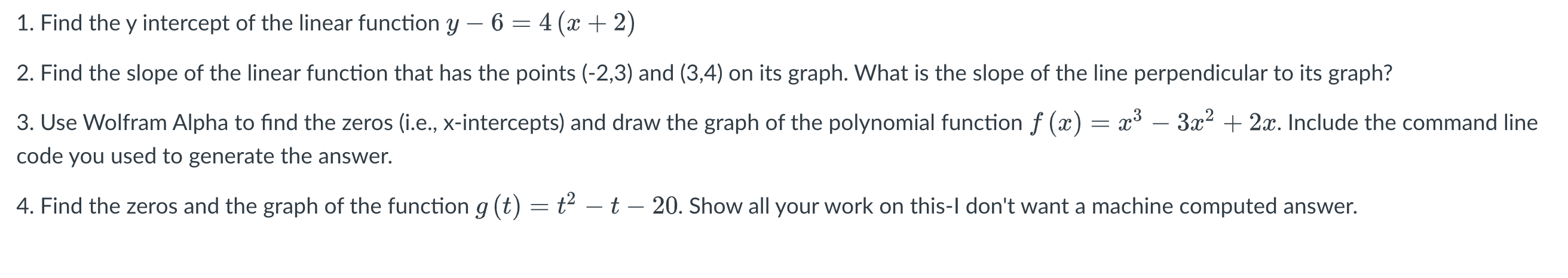 Solved 1. Find the y intercept of the linear function | Chegg.com