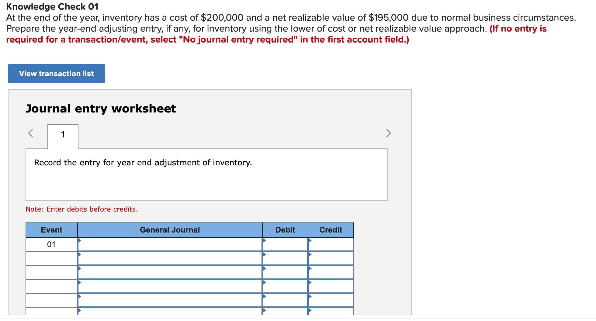 Solved Knowledge Check 01 At the end of the year, inventory | Chegg.com