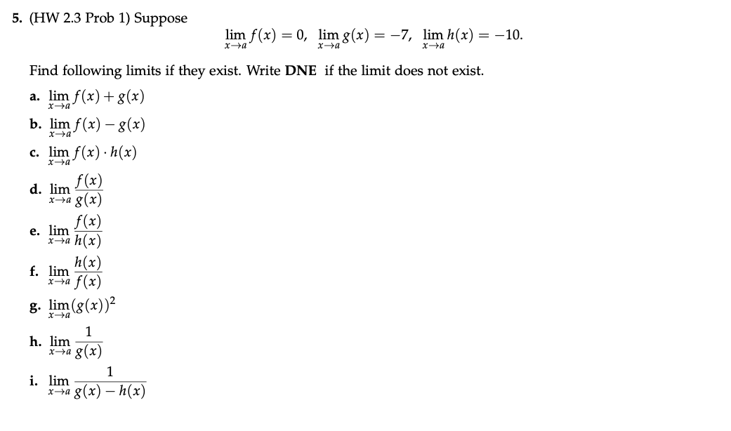 Solved limx→af(x)=0,limx→ag(x)=−7,limx→ah(x)=−10 Find | Chegg.com