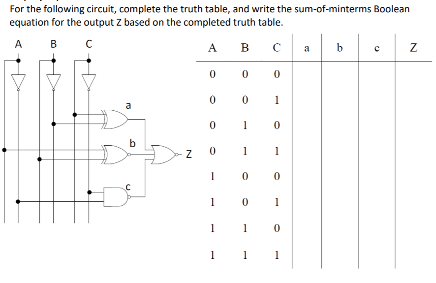 Solved For the following circuit, complete the truth table, | Chegg.com