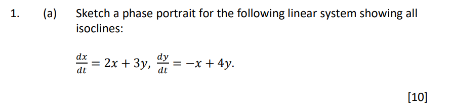 Solved a) Sketch a phase portrait for the following linear | Chegg.com