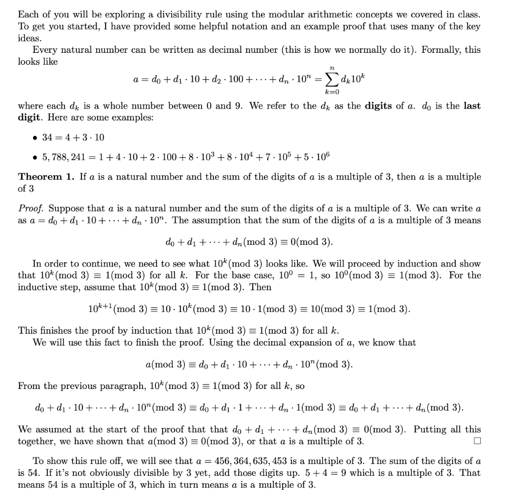 Solved Each of you will be exploring a divisibility rule | Chegg.com