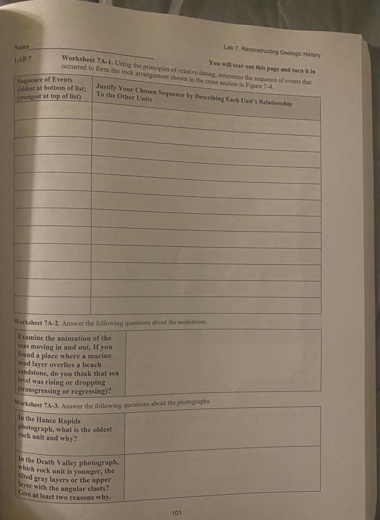 Solved Lab 7. Reconstructing Geologic History [0. List the | Chegg.com