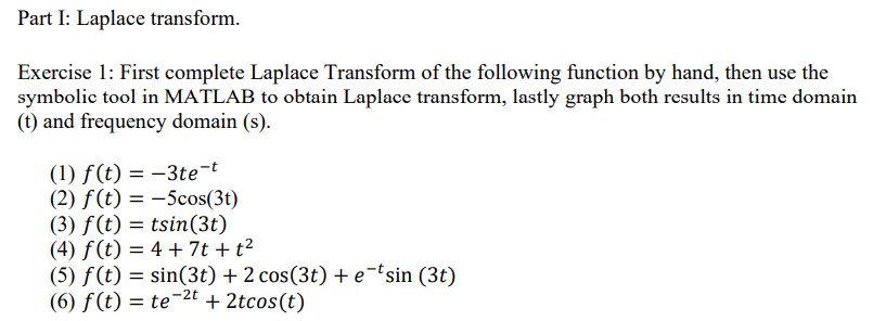 Solved Exercise 1: First complete Laplace Transform of the | Chegg.com