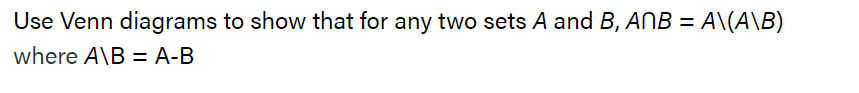 Solved Use Venn diagrams to show that for any two sets A and | Chegg.com