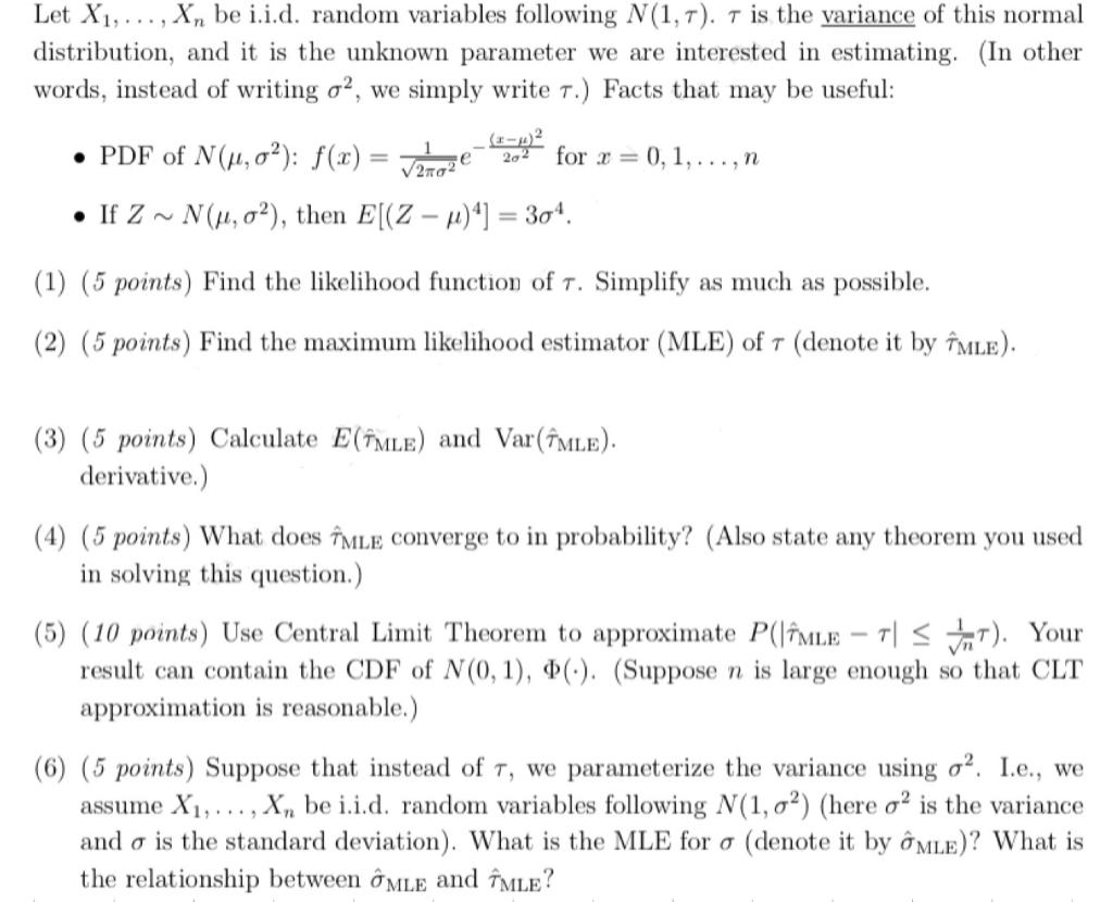 Solved Let X1,…,Xn be i.i.d. random variables following | Chegg.com