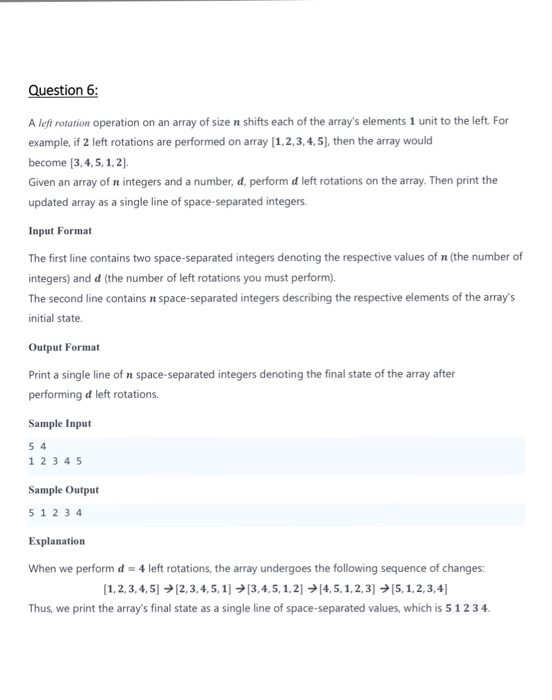 Solved A Left Rotation Operation On An Array Of Size N 