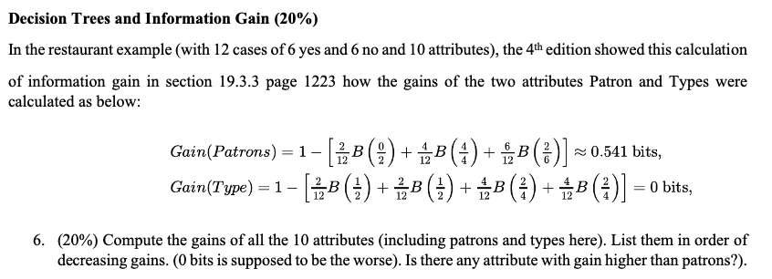 Solved Decision Trees and Information Gain (20%) In the | Chegg.com