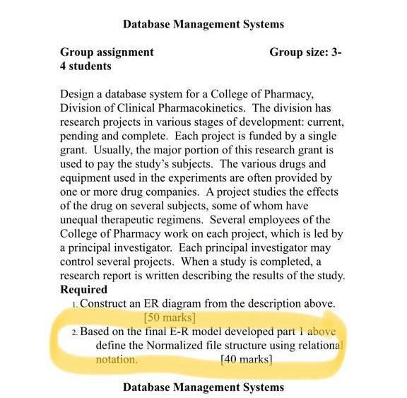 a database system for a College of Pharmacy, Division | Chegg.com