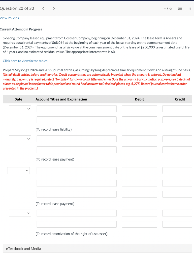 Solved Skysong Company leased equipment from Costner | Chegg.com