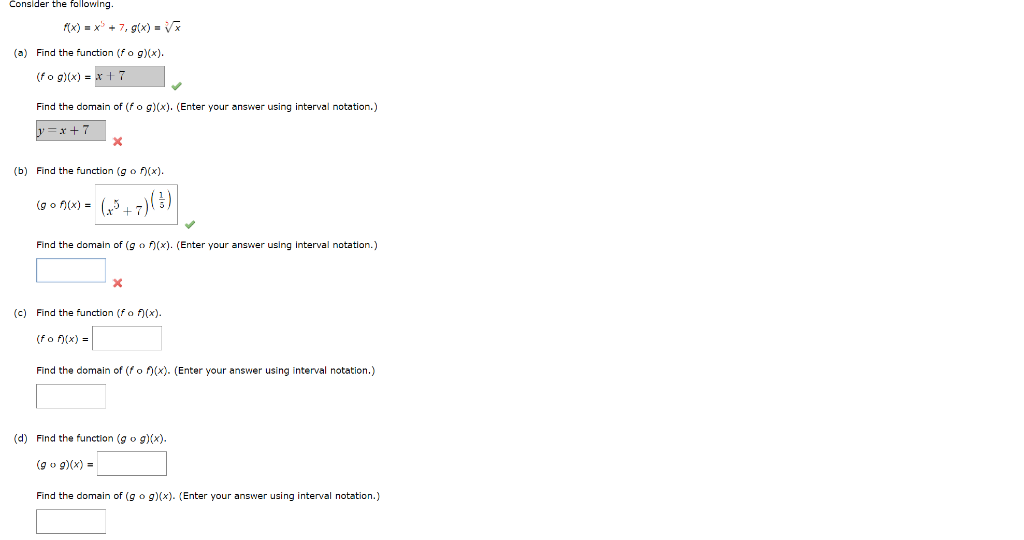 Solved Consider the following. f(x)=x3+7,g(x)=3x (a) Find | Chegg.com