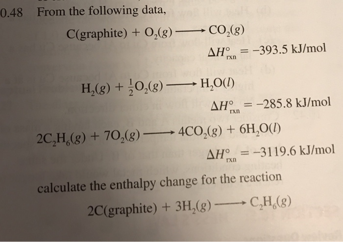 Solved 0.48 From the following data, C(graphite) O(g) CO,(g) | Chegg.com