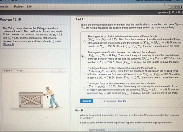 Solved The 75 kg man pushes on the 150-kg crate with a | Chegg.com
