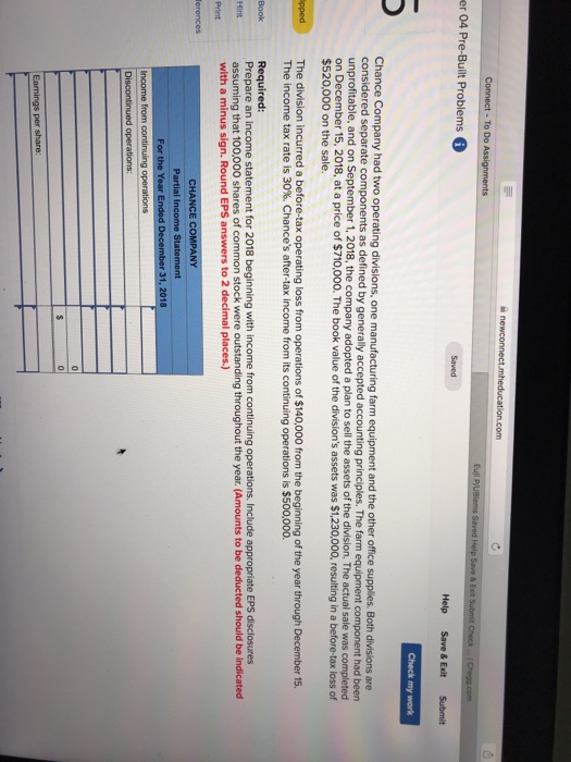 Solved - To Do er 04 Pre-Built Problems Help Save& Exit | Chegg.com