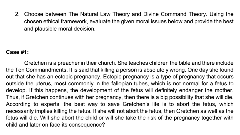 Solved 2. Choose between The Natural Law Theory and Divine | Chegg.com