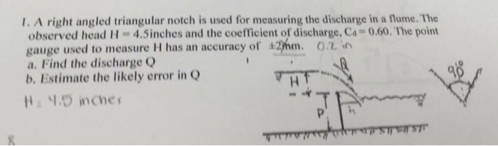 Solved A right angled triangular notch is used for measuring | Chegg.com