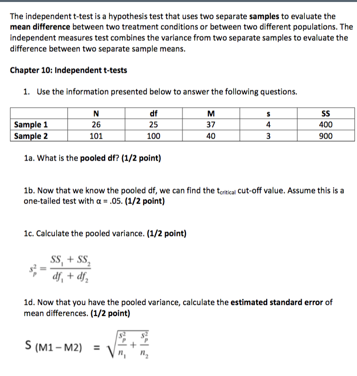 The independent t-test is a hypothesis test that uses | Chegg.com