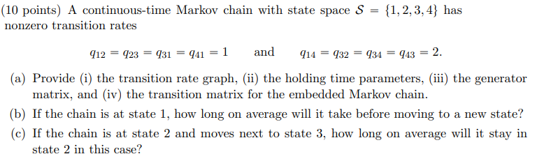 (10 points) A continuous-time Markov chain with state | Chegg.com