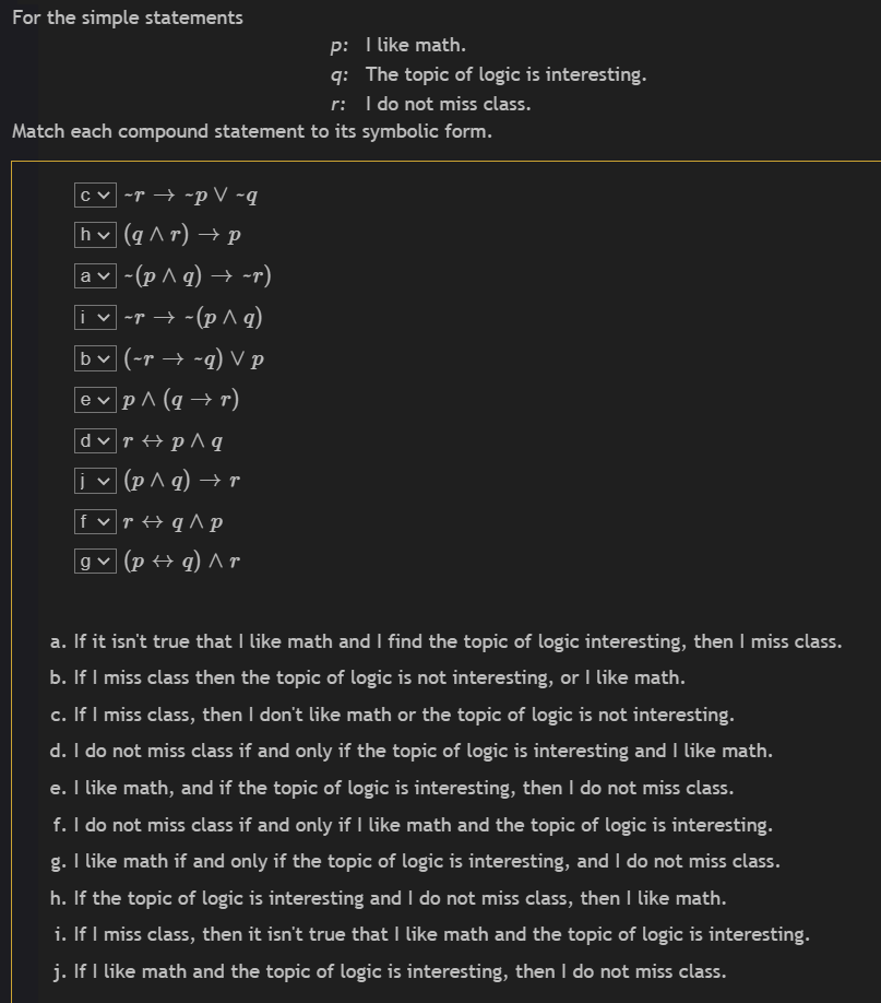 Solved For the simple statements P: I like math. q: The | Chegg.com