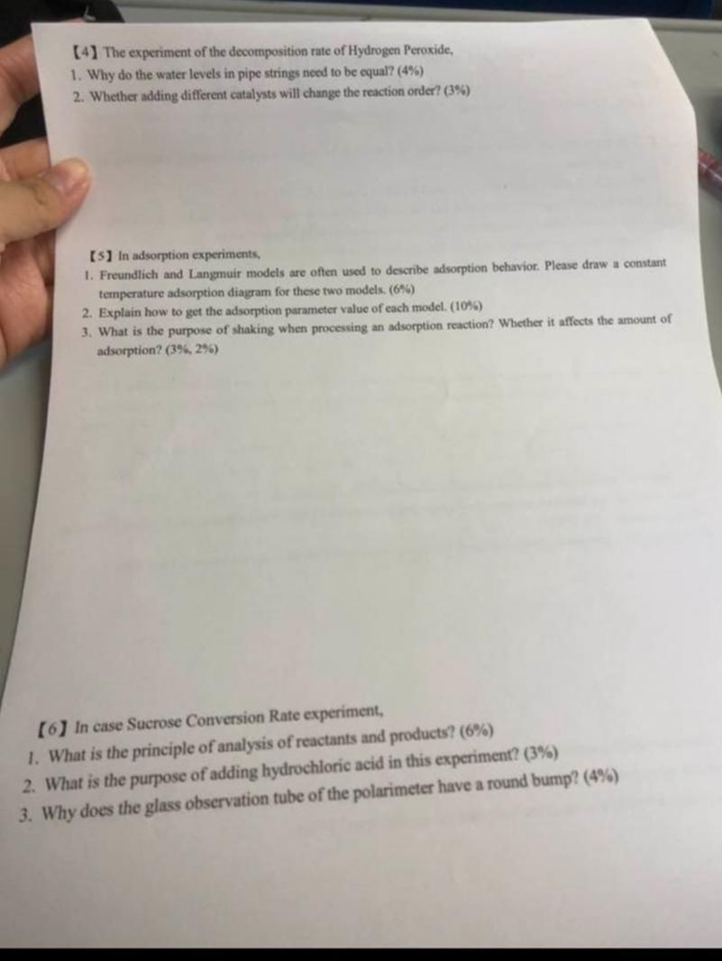 Solved [4) The experiment of the decomposition rate of | Chegg.com