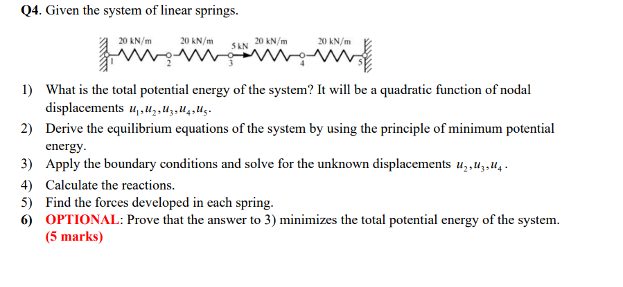 Solved Q4. Given the system of linear springs. 1) What is | Chegg.com