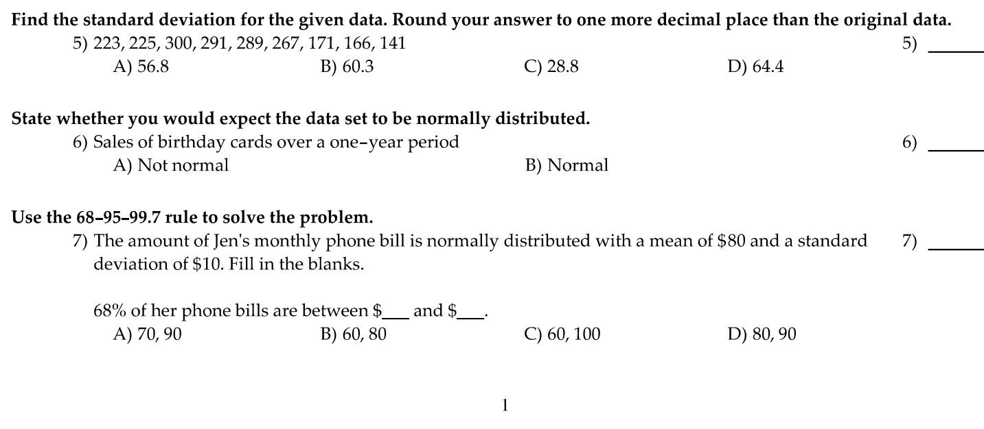 Solved Find the standard deviation for the given data. Round | Chegg.com
