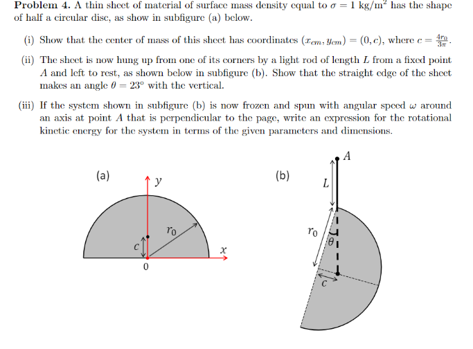 Solved Problem 4. A thin sheet of material of surface mass | Chegg.com