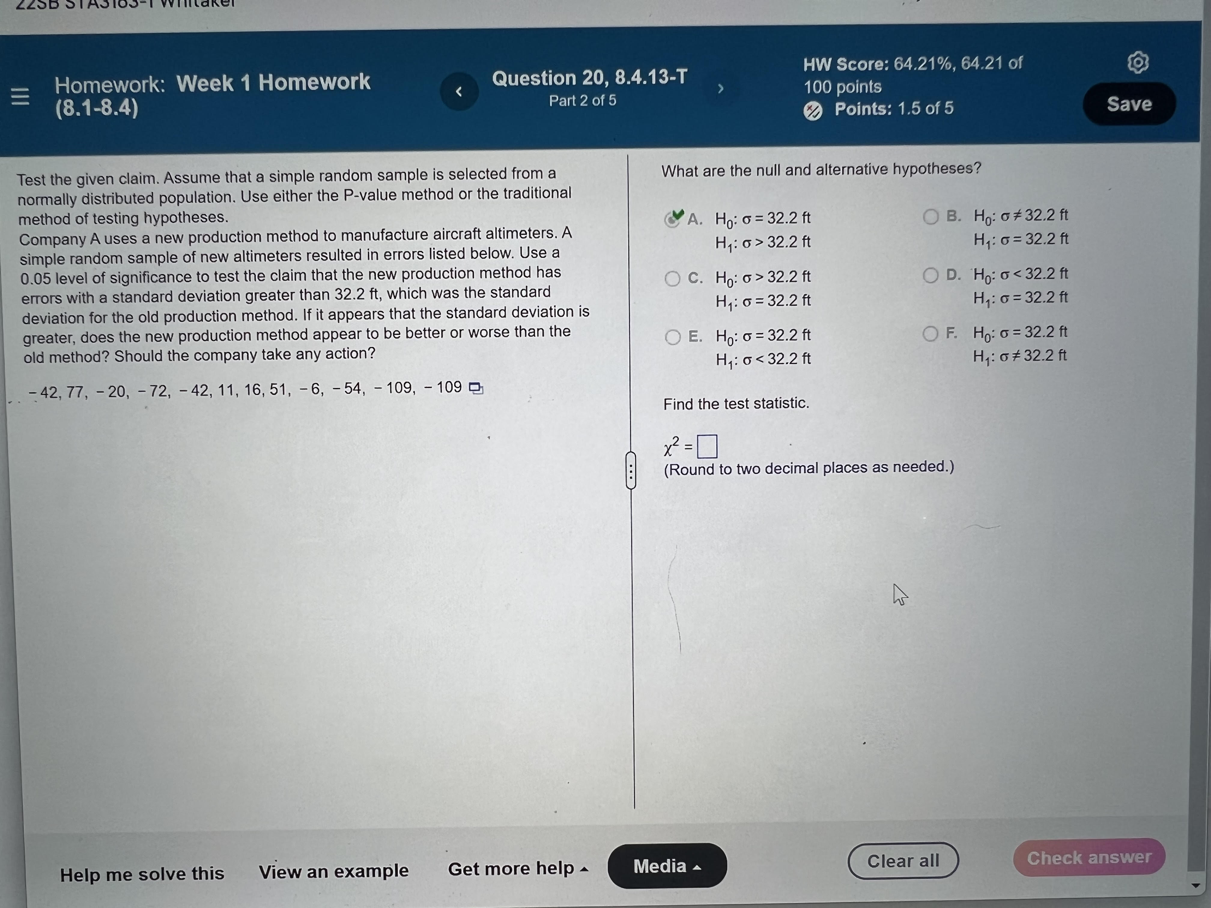 Solved Homework: Week 1 Homework (8.1-8.4) P Test the given | Chegg.com