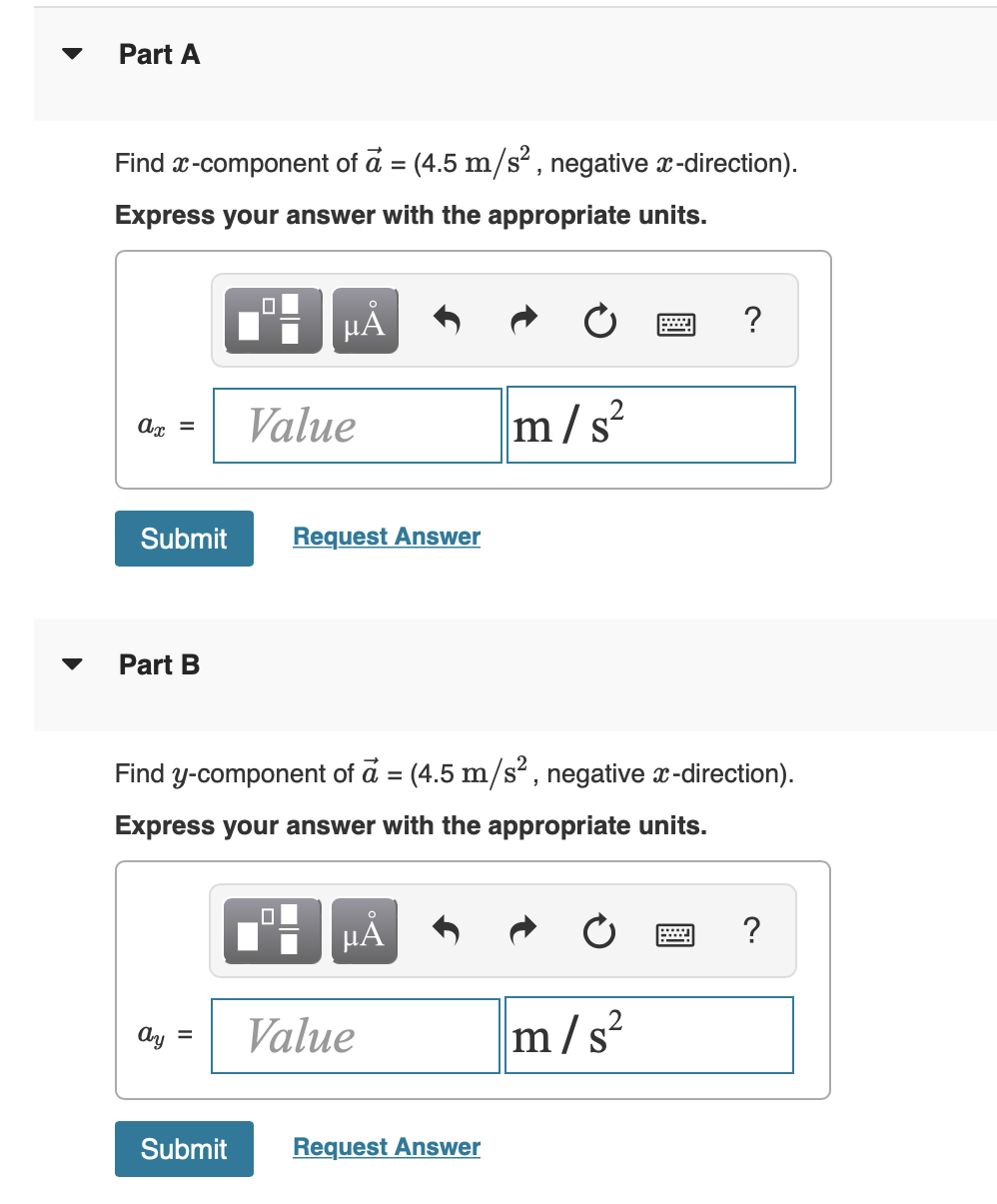 Solved Find xx-component of a⃗a→ = (4.5 m/s2m/s2, negative | Chegg.com