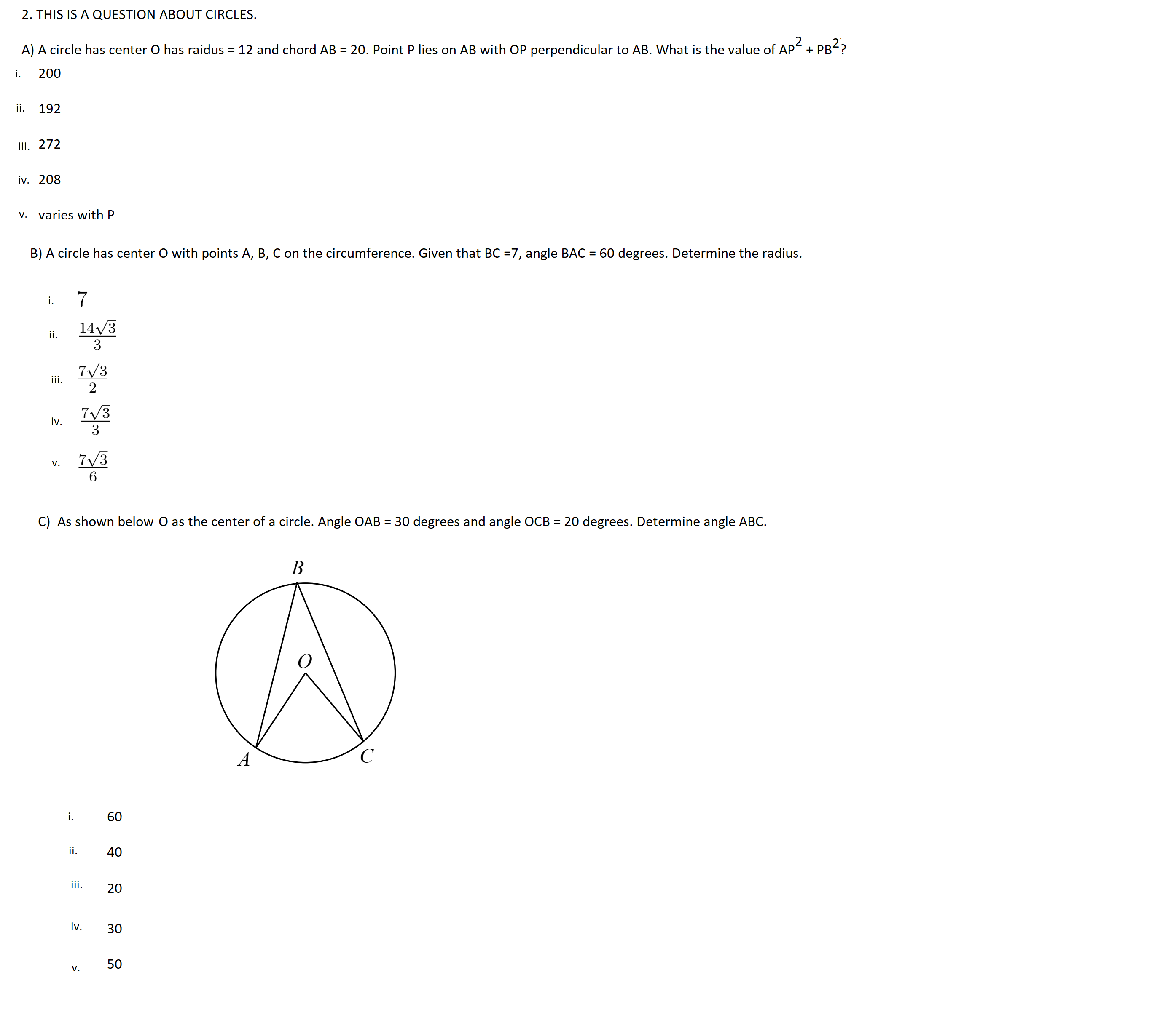 Solved A)A circle has center O has raidus =12 and chord | Chegg.com