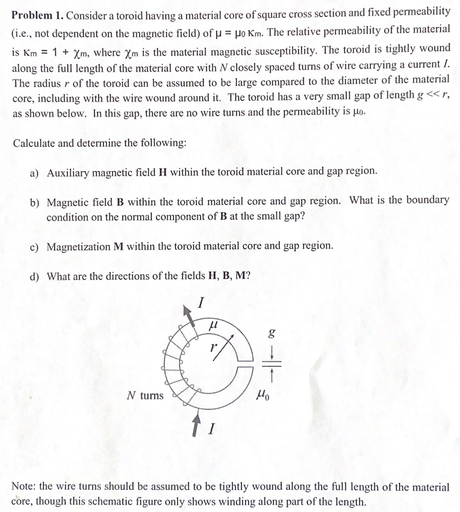 Solved Problem 1. Consider a toroid having a material core | Chegg.com